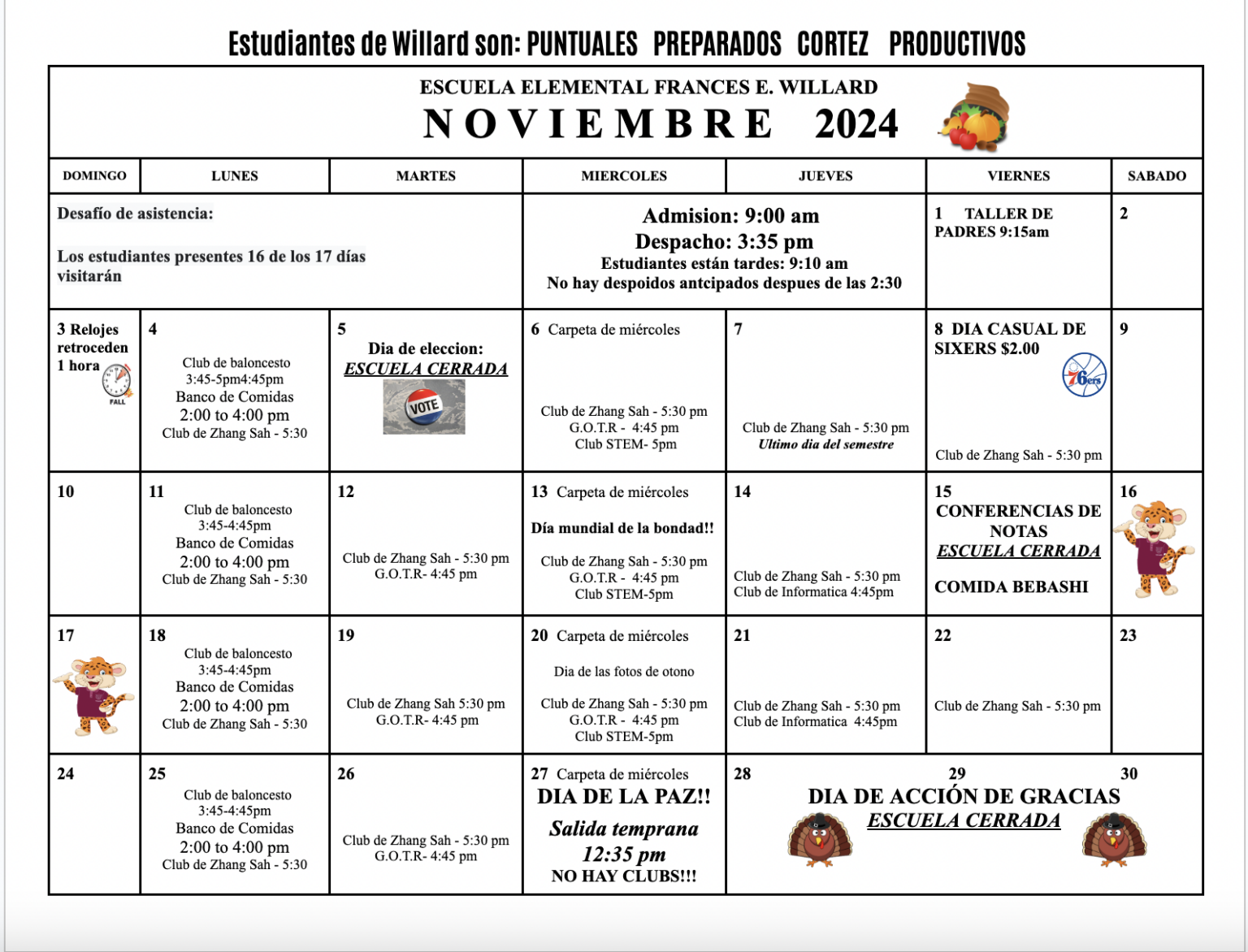 Willard School Calendar - Frances E. Willard School